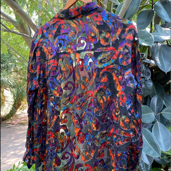 Chico's | Tops | Chicos Design Black And Bright Colors Silk Shirt ...
